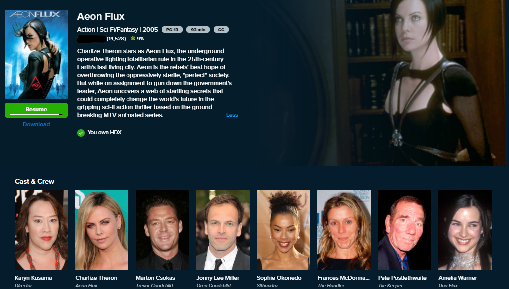 Aeon Flux Vudu Fandango at Home HDX Digital Code (2005) – Nick's Digital Codes