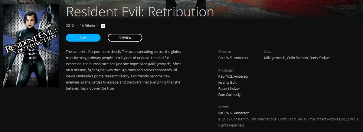 Resident Evil: Retribution HD Digital Code (2012) (Redeems in Movies Anywhere; HDX Vudu Fandango ...