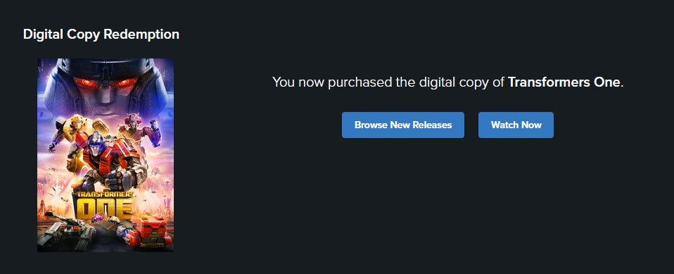 Transformers One Vudu Fandango at Home 4K Digital Code (2024) – Nick's Digital Codes