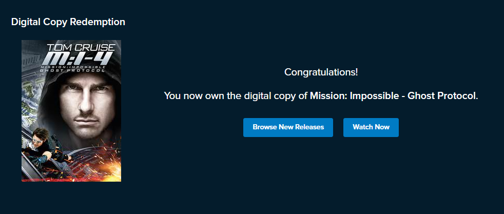 Mission: Impossible - Ghost Protocol Vudu Fandango at Home HDX Digital – Nick's Digital Codes