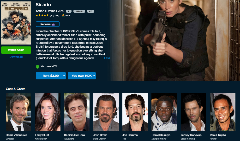 Sicario Vudu HDX Digital Code (2015) – Nick's Digital Codes