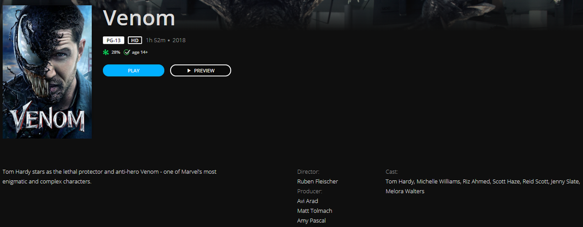 Venom HD Digital Code (2018) (Redeems in Movies Anywhere; HDX Vudu Fan ...