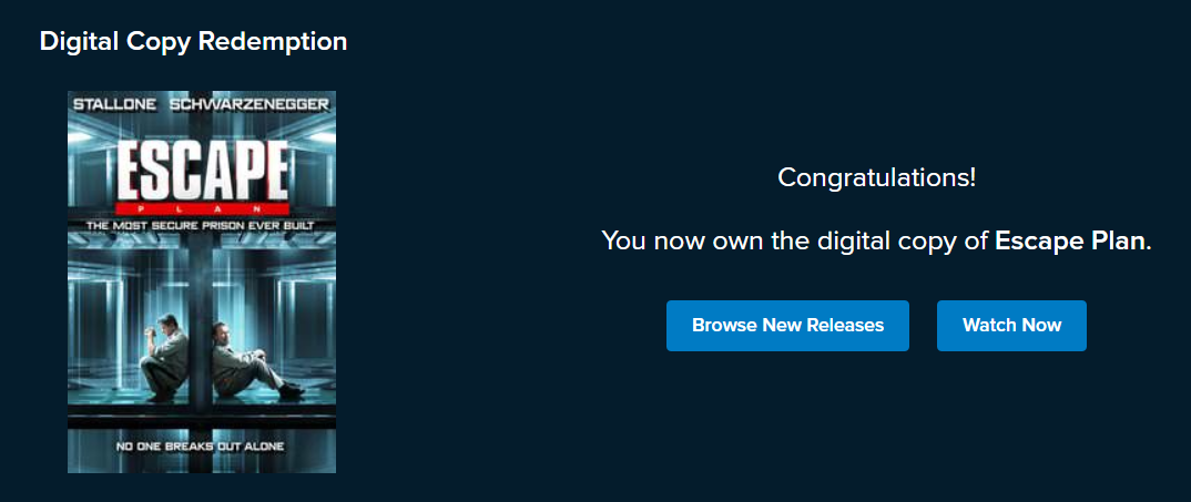 Escape Plan Vudu Fandango at Home HDX Digital Code (2013) – Nick's ...