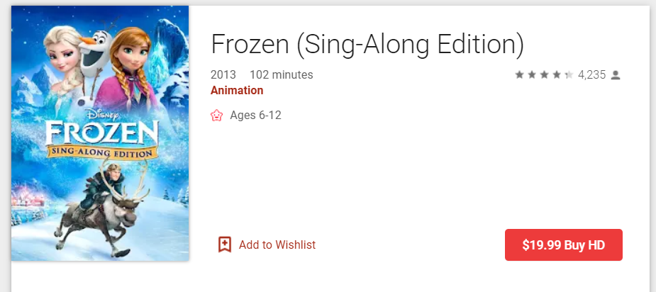 Frozen Sing-Along Edition Google TV HD Digital Code (Redeems in Google ...