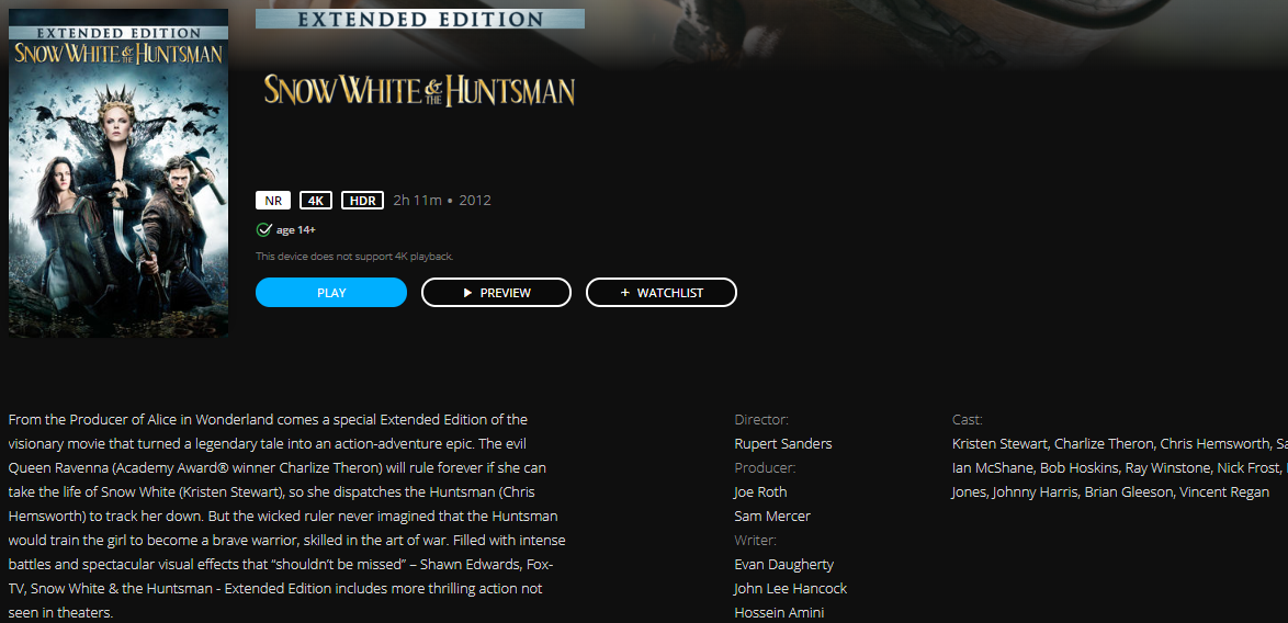 Snow White and the Huntsman: Extended Edition iTunes Apple TV 4K ...