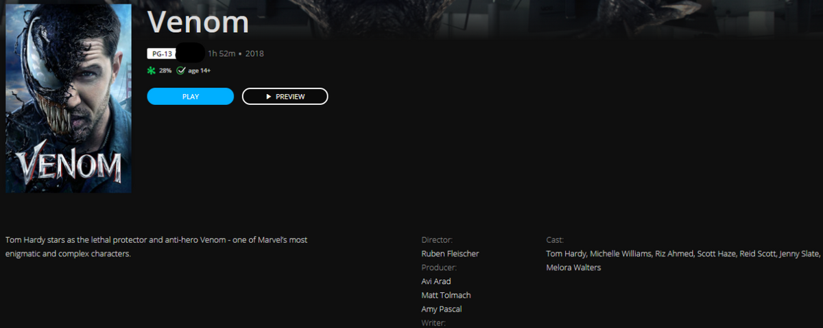Venom SD Digital Code (2018) (Redeems in Movies Anywhere; SD Vudu ...