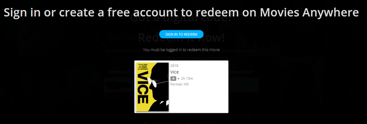 Vice HD Digital Code (2018) (Redeems in Movies Anywhere; HDX Vudu Fand ...